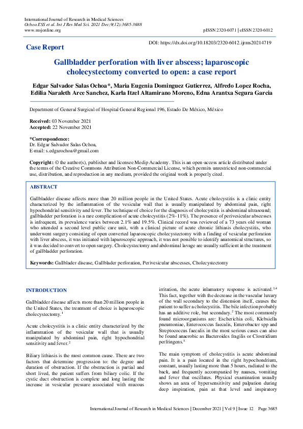 (PDF) Gallbladder perforation with liver abscess; laparoscopic ...