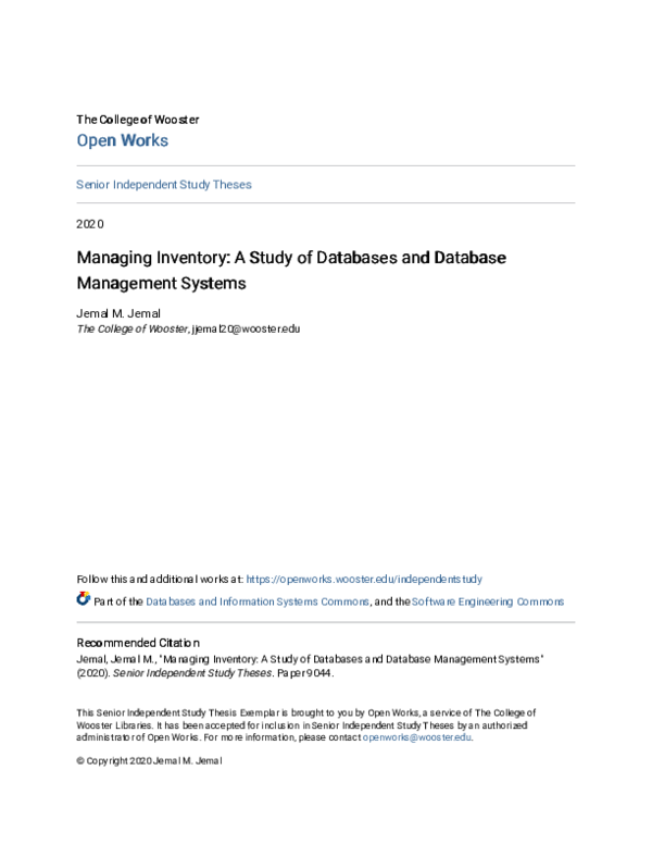 (PDF) Managing Inventory: A Study of Databases and Database Management Systems