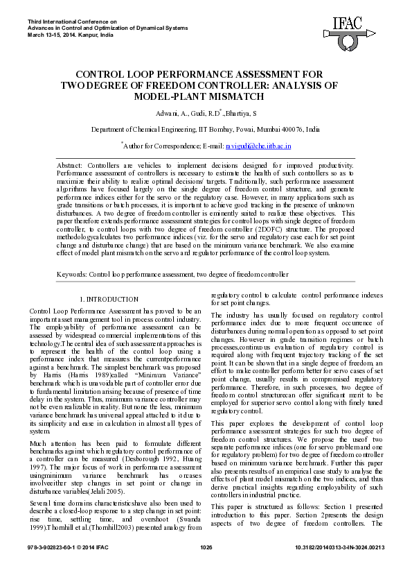 (PDF) Control Loop Performance Assessment for Two Degree of Freedom Controller: Analysis of ...