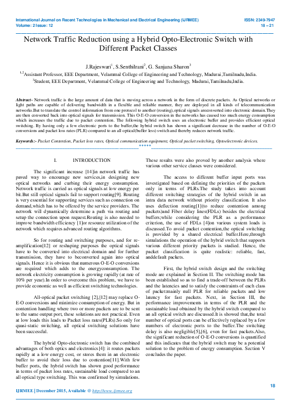 (PDF) Network Traffic Reduction using a Hybrid OptoElectronic Switch ...