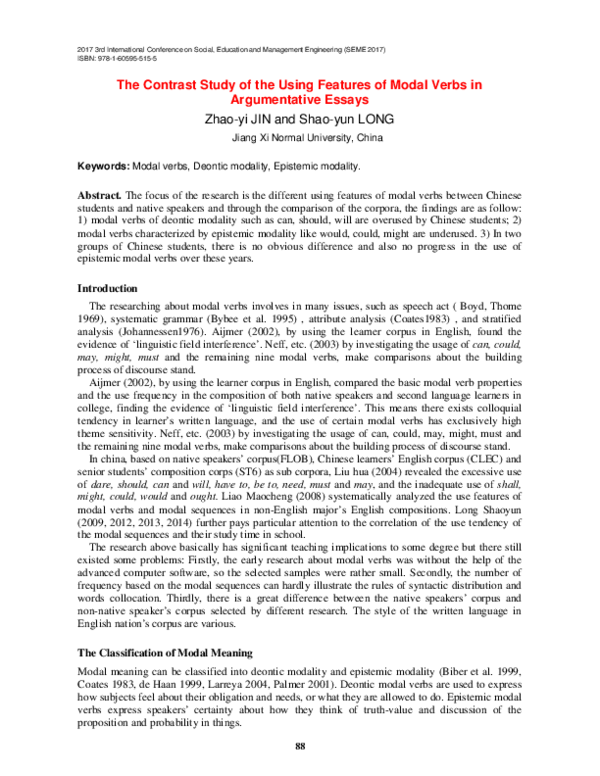 (PDF) The Contrast Study of the Using Features of Modal Verbs in ...