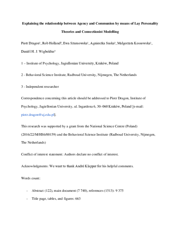 (PDF) Explaining the relationship between Agency and Communion by means ...