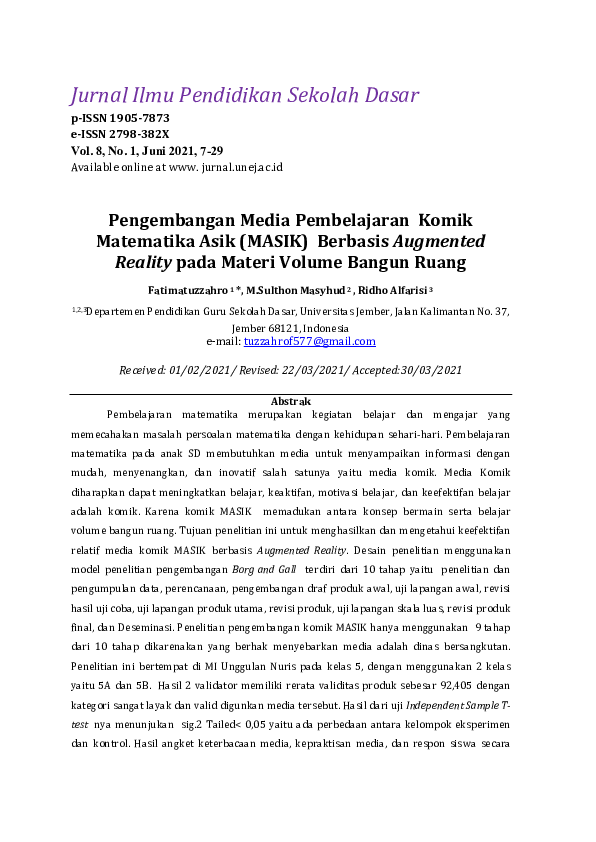 (PDF) Pengembangan Media Pembelajaran Komik Matematika Asik (MASIK) Berbasis Augmented Reality ...