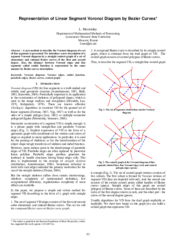 Pdf Representation Of Linear Segment Voronoi Diagram By Bezier Curves Leonid Mestetskiy