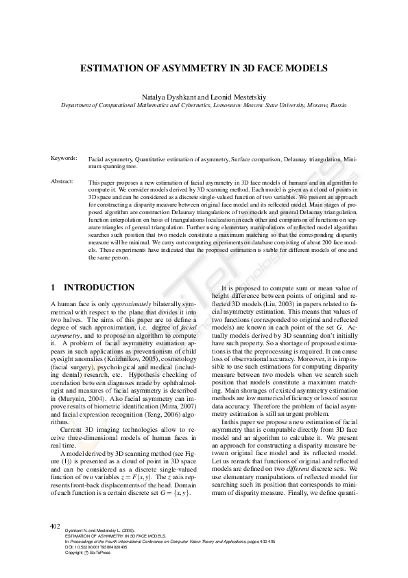 (PDF) Estimation of asymmetry in 3D face models | Leonid Mestetskiy - Academia.edu