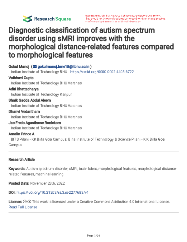 (PDF) Diagnostic classification of autism spectrum disorder using sMRI improves with the ...