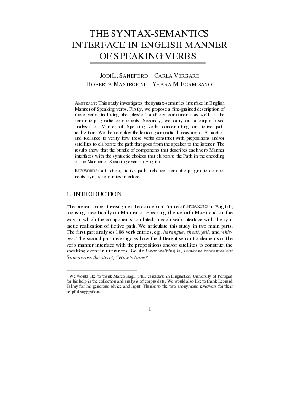 The Syntax Semantics Interface In English Manner Of Speaking Verbs 1414