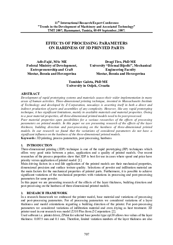 (PDF) Effects of Processing Parameters on Hardness of 3D Printed Parts