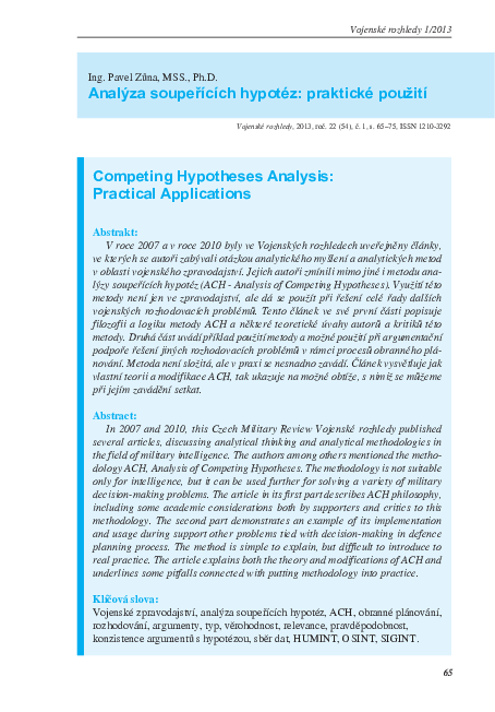 (PDF) Competing Hypotheses Analysis: Practical Applications