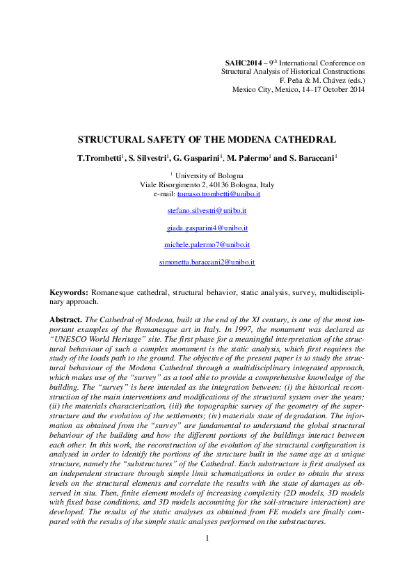 (PDF) Structural Safety of the Modena Cathedral