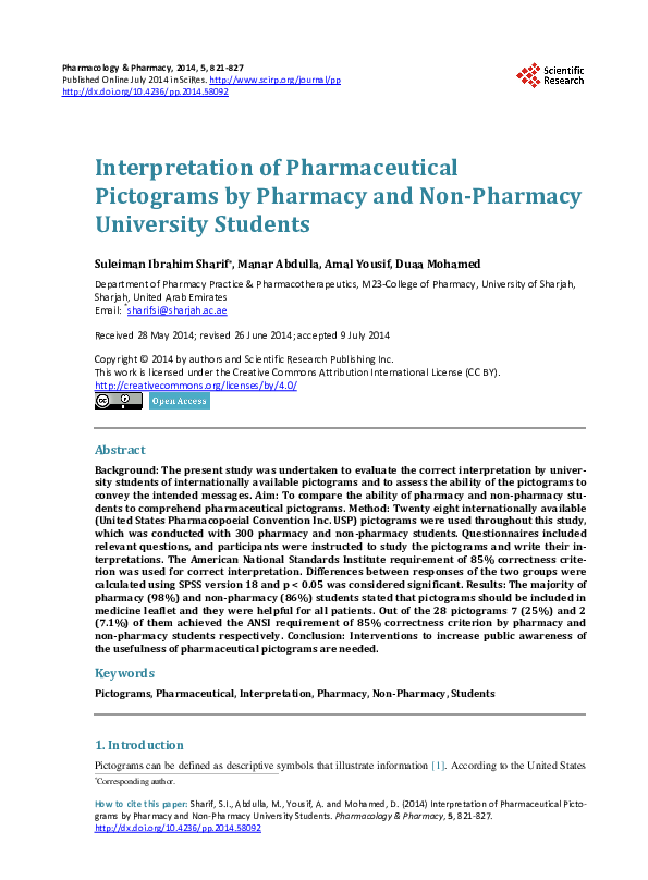 (PDF) Interpretation of Pharmaceutical Pictograms by Pharmacy and Non ...