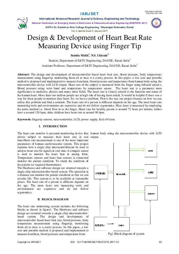 (PDF) Design & Development of Heart Beat Rate Measuring Device using Finger Tip