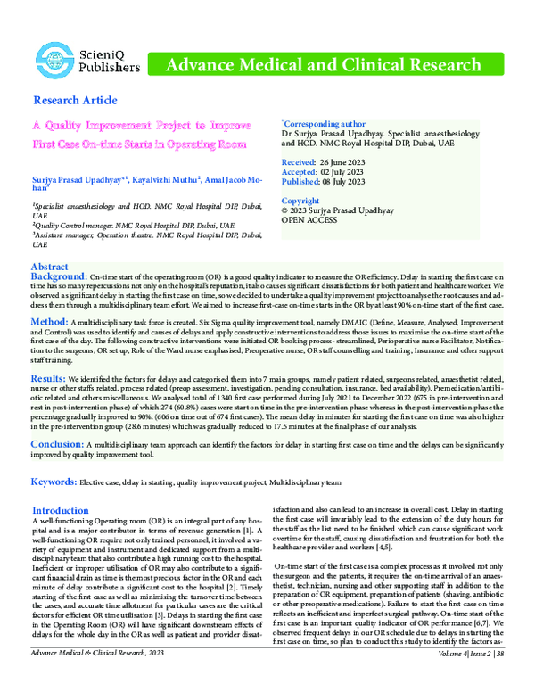 (PDF) A Quality Improvement Project to Improve First Case On-time ...