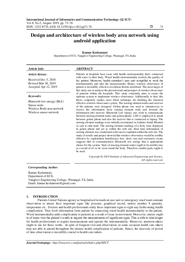 (PDF) Design and architecture of wireless body area network using android application