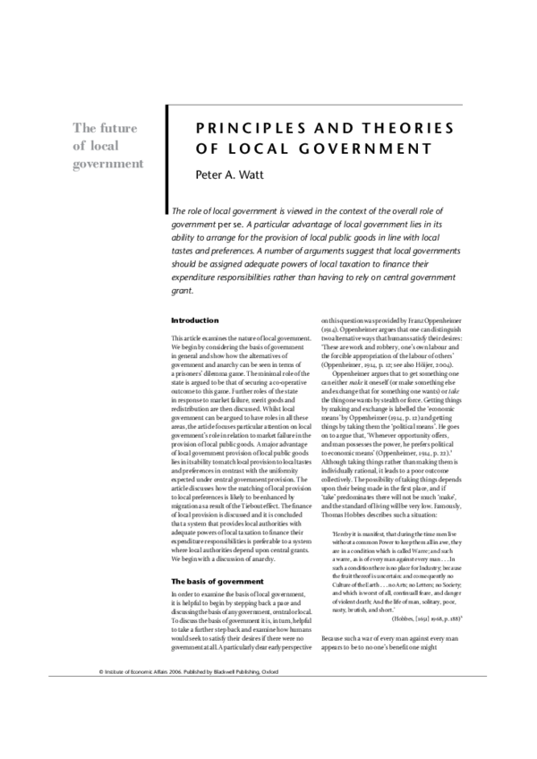 (PDF) Principles and Theories of Local Government