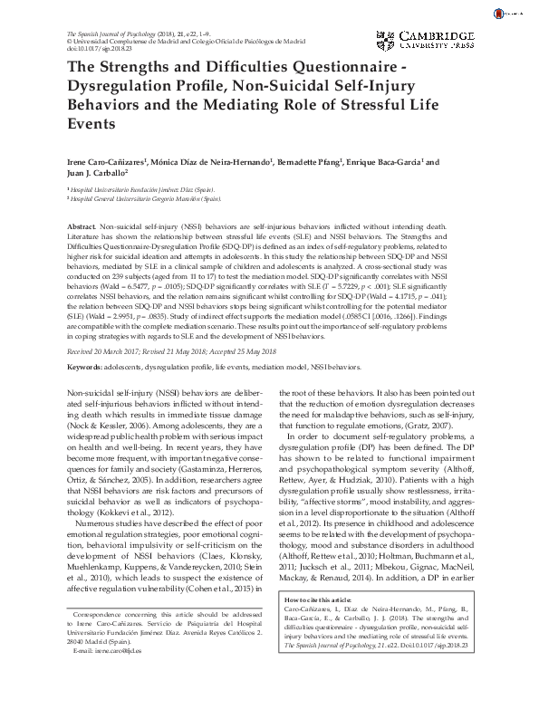(PDF) The Strengths and Difficulties Questionnaire -Dysregulation ...