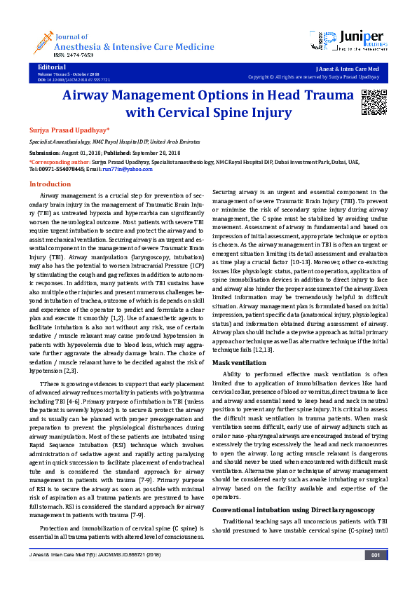 (PDF) Airway Management Options in Head Trauma with Cervical Spine ...
