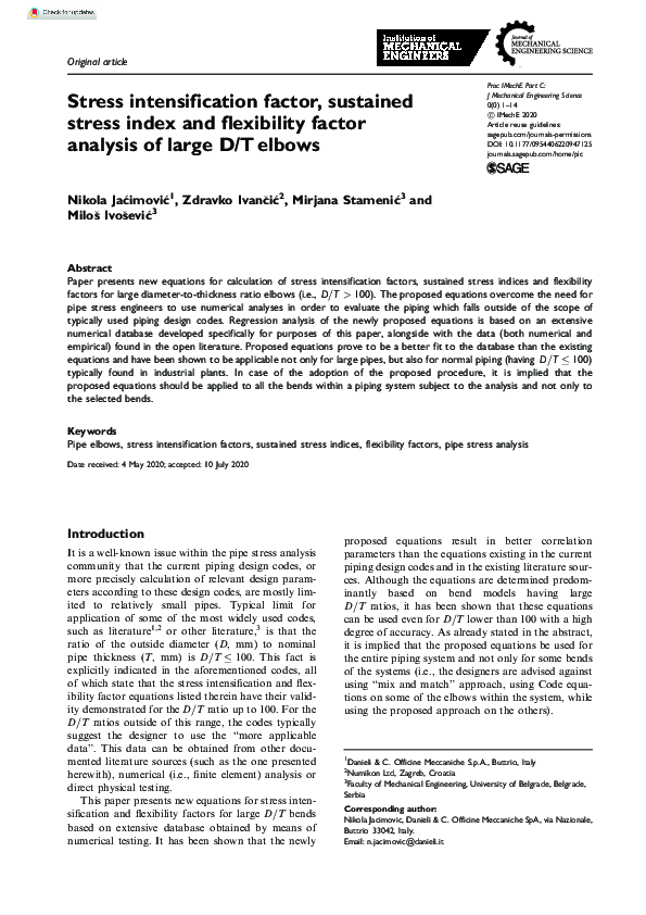 (PDF) Stress intensification factor, sustained stress index and ...