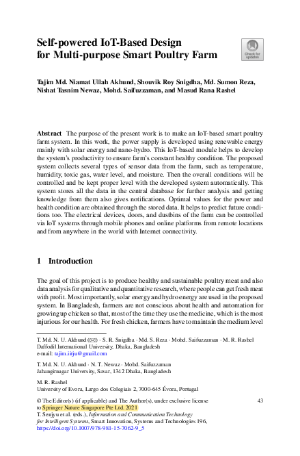 (PDF) Self-powered IoT-Based Design for Multi-purpose Smart Poultry Farm