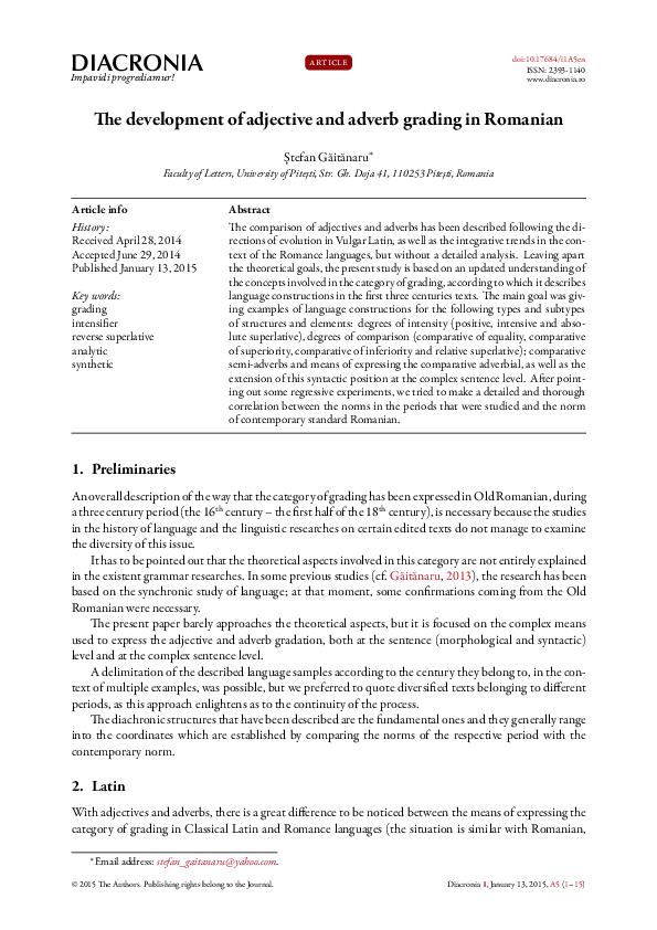 (PDF) The development of adjective and adverb grading in Romanian