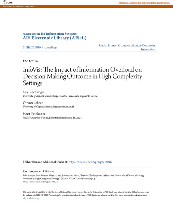 (PDF) InfoVis: The Impact of Information Overload on Decision Making Outcome in High Complexity ...