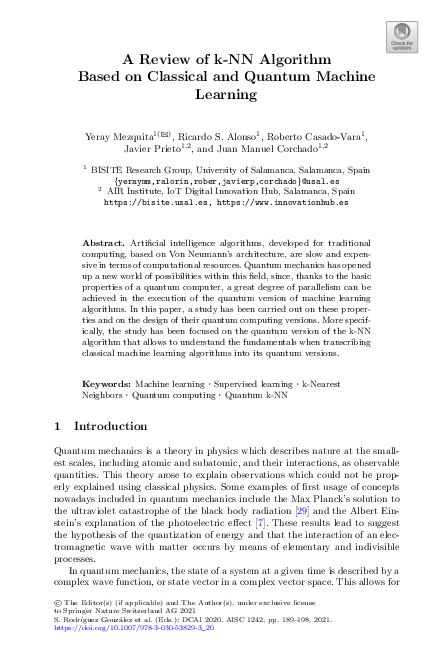 Pdf A Review Of K Nn Algorithm Based On Classical And Quantum Machine Learning