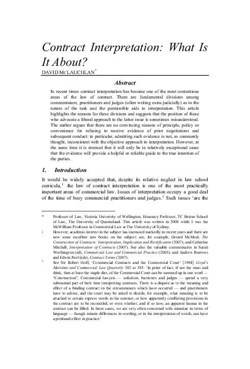 (PDF) Contract Interpretation: What is it About?