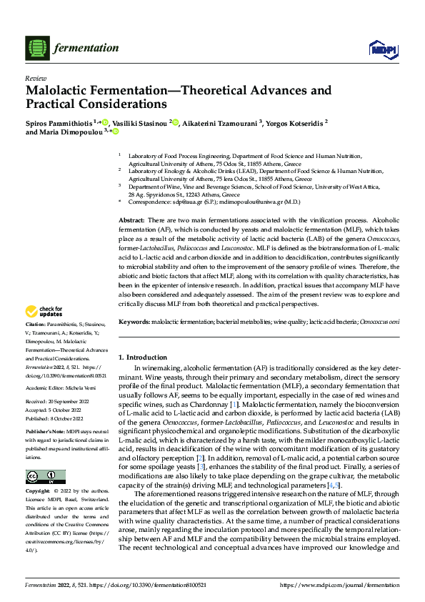 (PDF) Malolactic Fermentation—Theoretical Advances and Practical ...