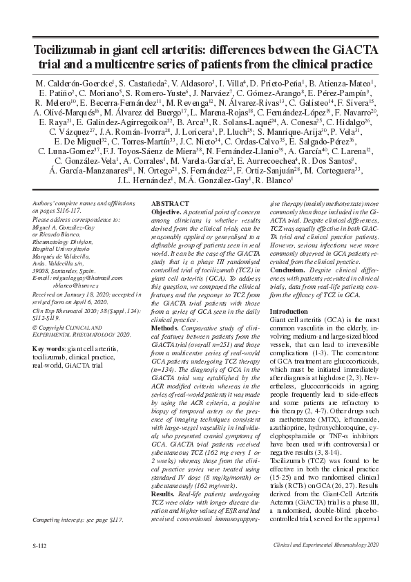 (PDF) Tocilizumab in giant cell arteritis: differences between the ...
