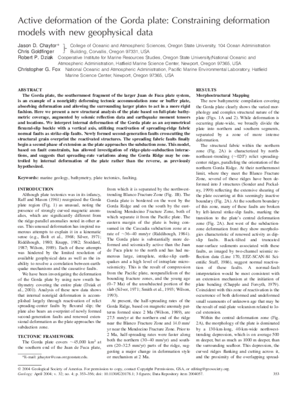 (PDF) Active deformation of the Gorda plate: Constraining deformation ...