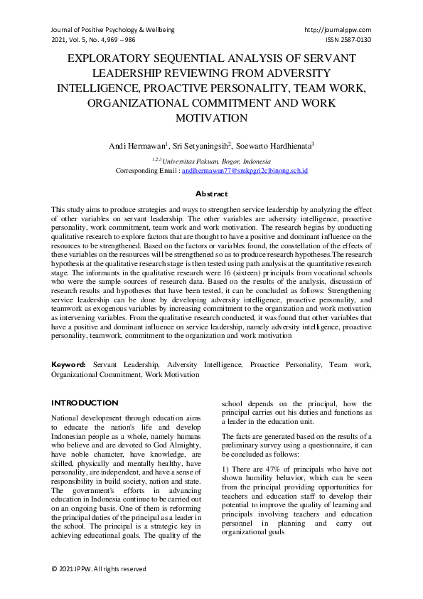 (PDF) EXPLORATORY SEQUENTIAL ANALYSIS OF SERVANT LEADERSHIP REVIEWING FROM ADVERSITY ...