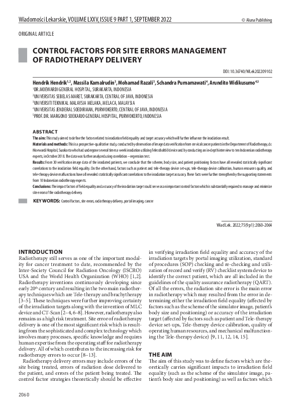 (PDF) Control Factors for Site Errors Management of Radiotherapy Delivery