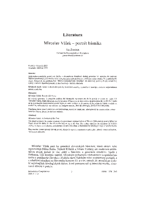 (PDF) Miroslav Válek - portrét básnika