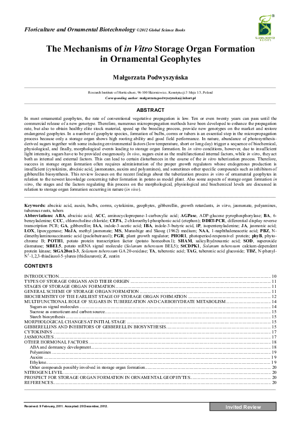 (PDF) The Mechanisms of in Vitro Storage Organ Formation in Ornamental ...