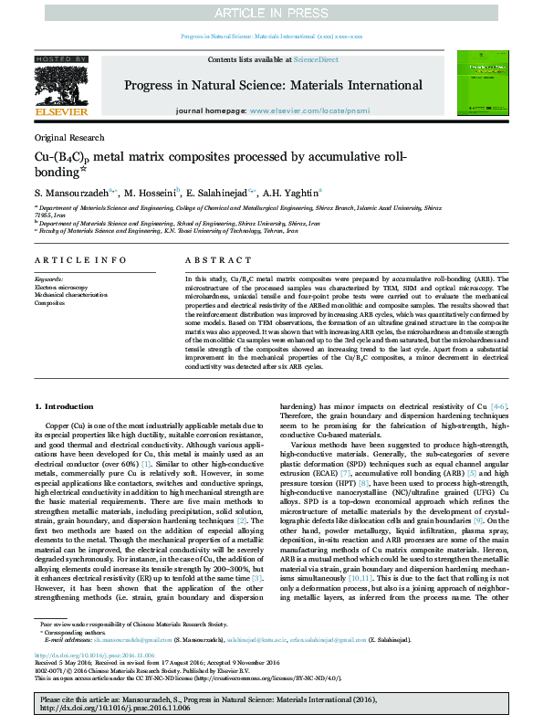 (PDF) Cu-(B4C)p metal matrix composites processed by accumulative roll ...