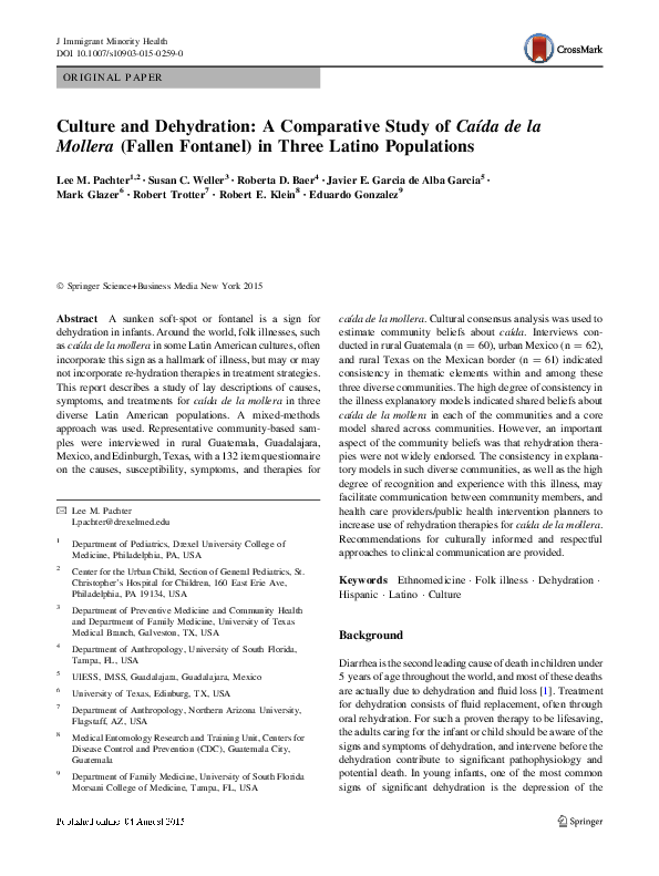 (PDF) Culture and Dehydration: A Comparative Study of Caída de la ...