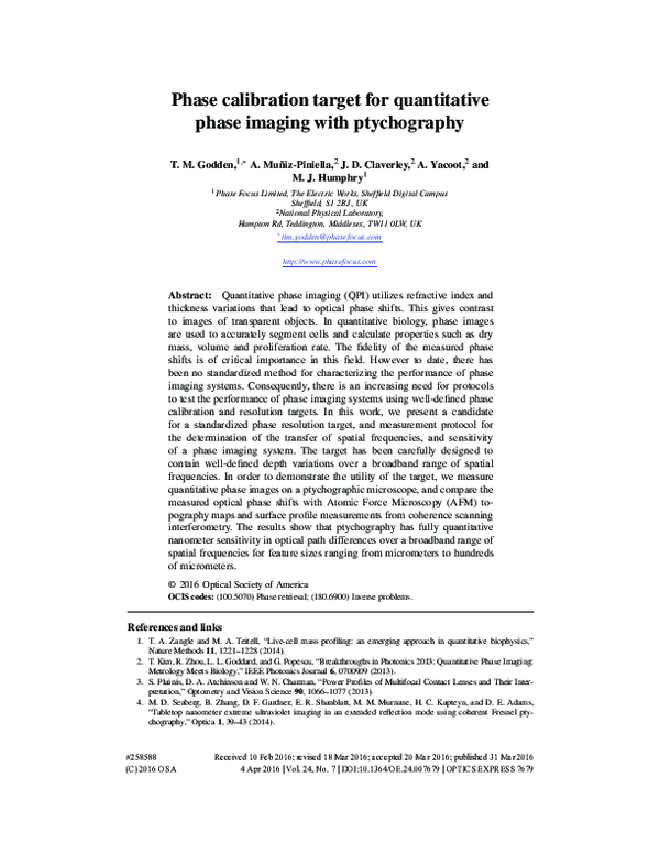 (PDF) Phase calibration target for quantitative phase imaging with ptychography