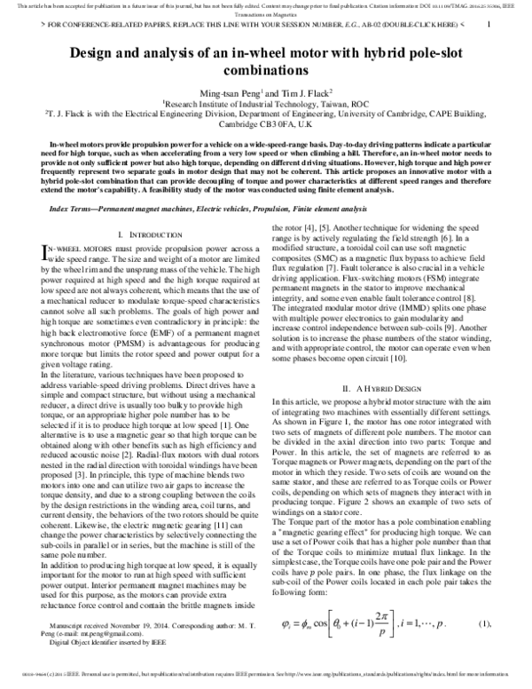 (PDF) Design and Analysis of an In-Wheel Motor With Hybrid Pole–Slot ...