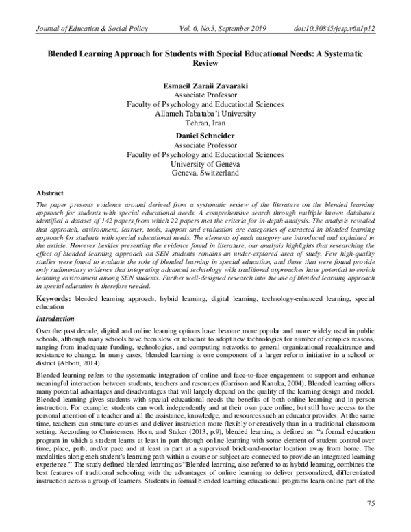 (PDF) Blended Learning Approach for Students with Special Educational Needs: A Systematic Review ...