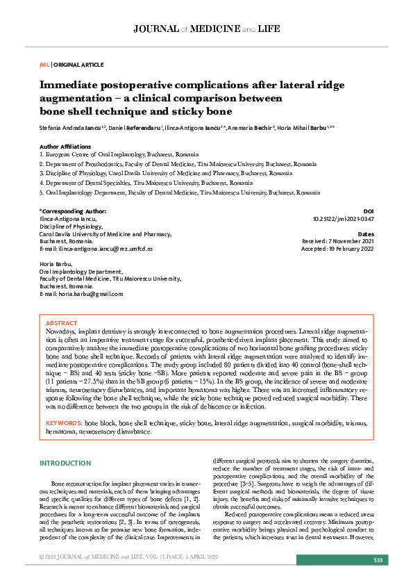 (PDF) Immediate postoperative complications after lateral ridge ...