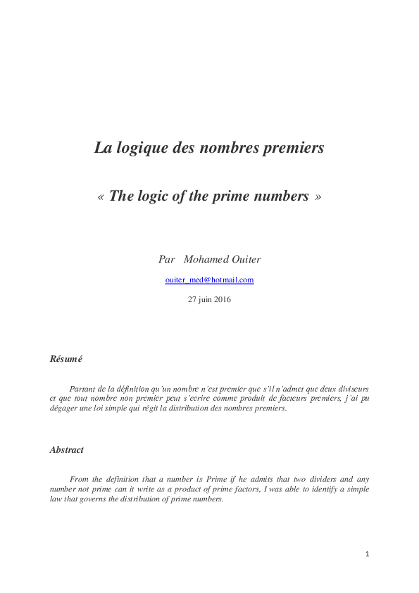 (PDF) The Logic of the Prime Numbers