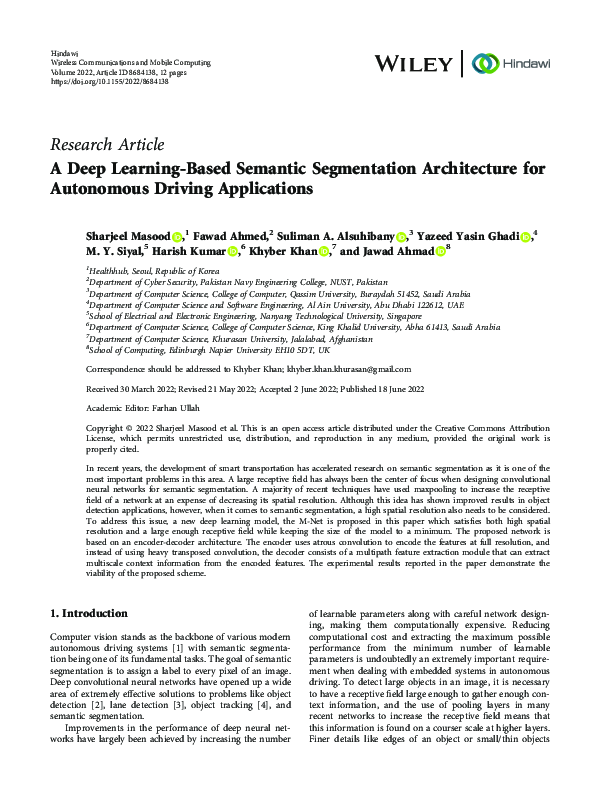 (PDF) A Deep Learning-Based Semantic Segmentation Architecture for Autonomous Driving Applications