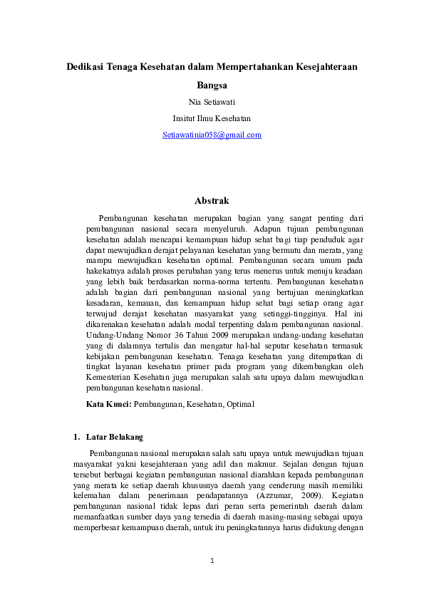 (DOC) Dedikasi Tenaga Kesehatan dalam Mempertahankan Kesejahteraan Bangsa
