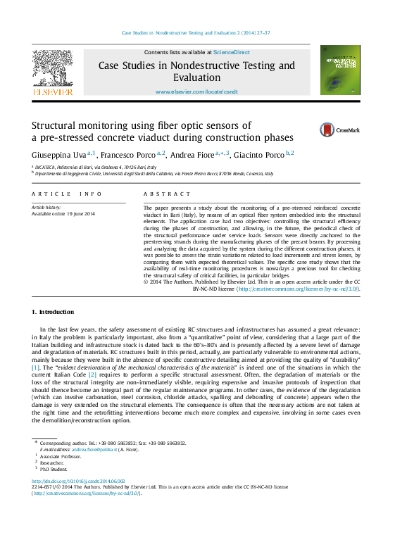 (PDF) Structural monitoring using fiber optic sensors of a pre-stressed concrete viaduct during ...