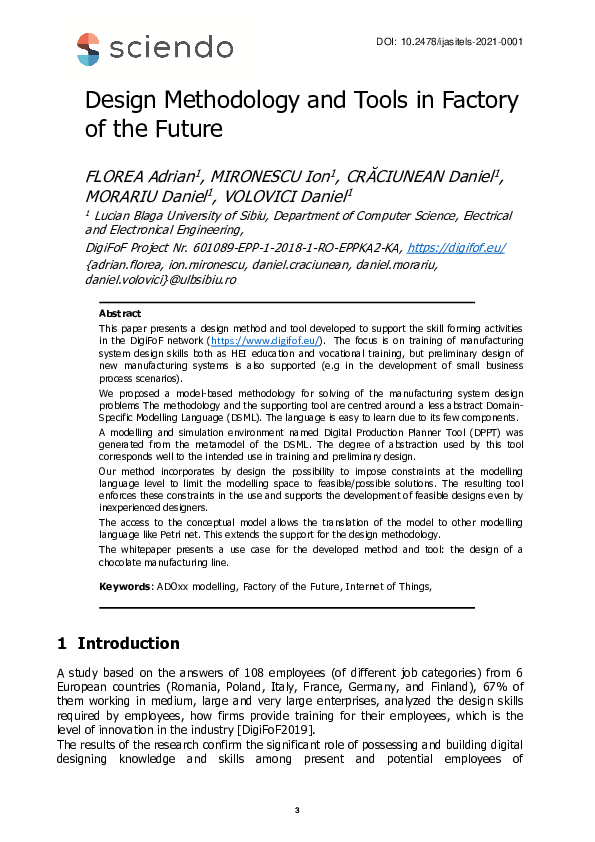 (PDF) Design Methodology and Tools in Factory of the Future
