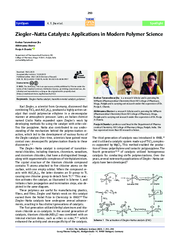 (PDF) Ziegler–Natta Catalysts: Applications in Modern Polymer Science
