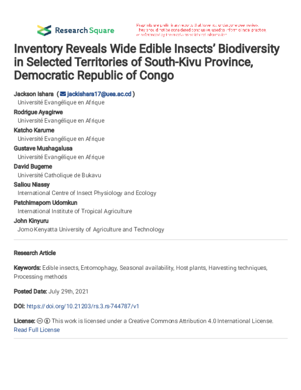 (PDF) Inventory Reveals Wide Edible Insects’ Biodiversity in Selected ...