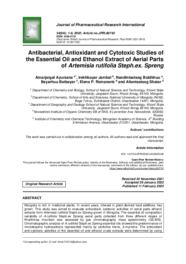 (PDF) Antibacterial, Antioxidant and Cytotoxic Studies of the Essential ...