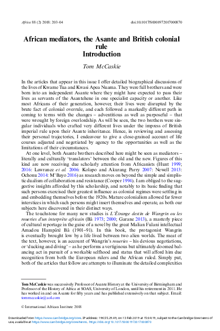 (PDF) African mediators, the Asante and British colonial rule: Introduction