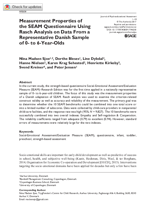 (PDF) Measurement Properties of the SEAM Questionnaire Using Rasch Analysis on Data From a ...